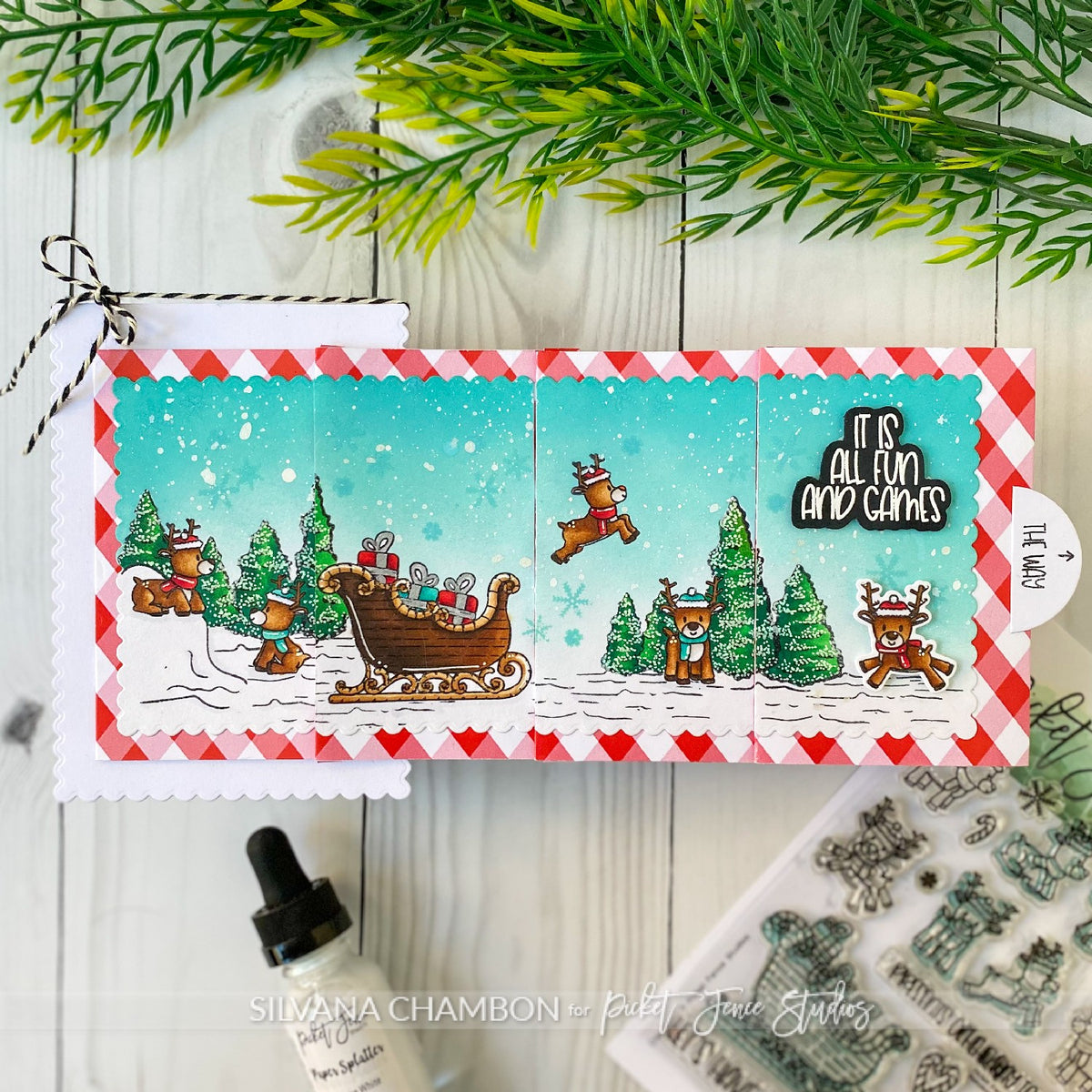 Reindeer at Play Interactive card – Picket Fence Studios