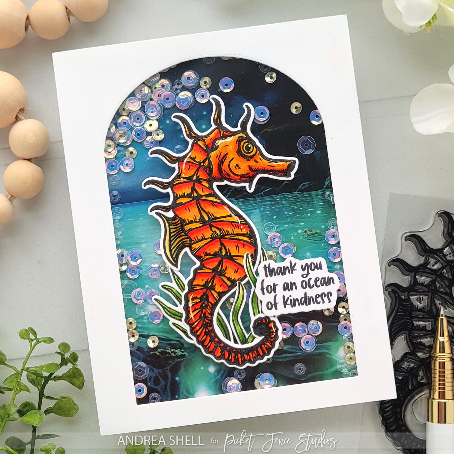 Seahorse Shaker Card – Picket Fence Studios