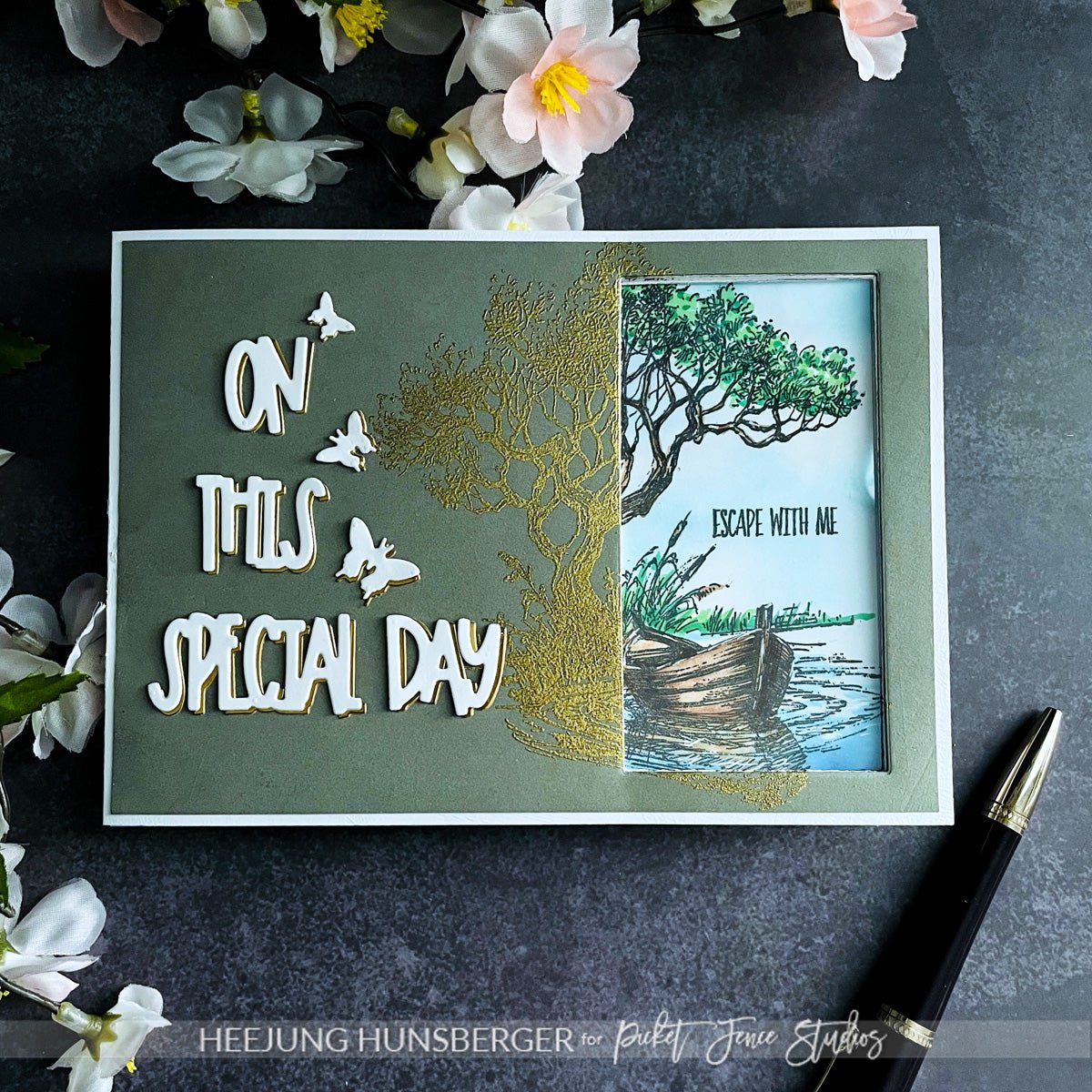 Peekaboo Slider Card featuring the Escape with Me Stamp – Picket Fence ...