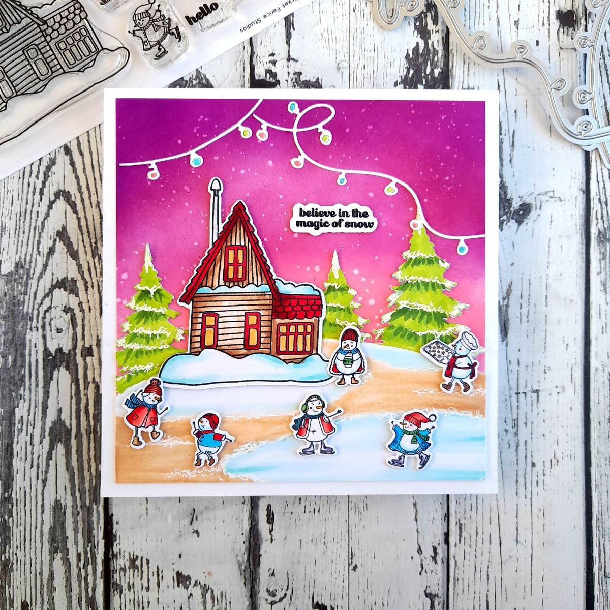 Snowman Village Stamp Set with Coordinating Dies – Picket Fence Studios